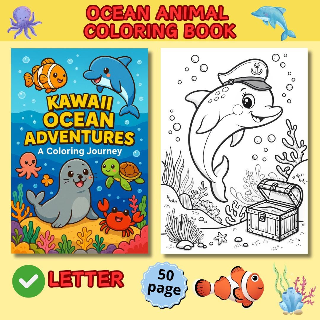 Ocean Animal Coloring Page, Sea Animals Coloring Book, Marine Life ...