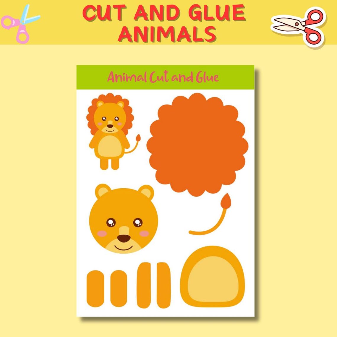 Cut and Glue Animals, Scissor Skills Worksheets, Preschool Cutting ...
