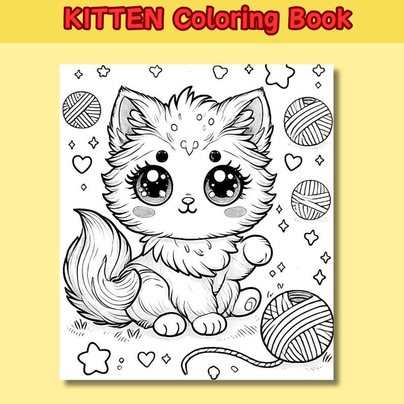 Kawaii Kitten Printable Coloring Book Cute Cats for Kids & Adults, Easy ...