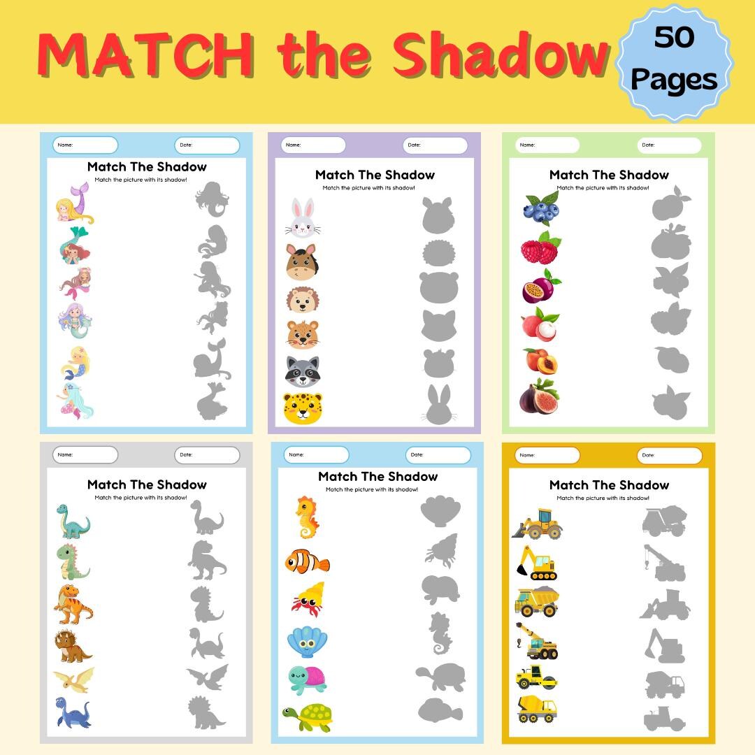 Shadow Matching Worksheet, Printable Shadow Match, Shadow Matching Game ...