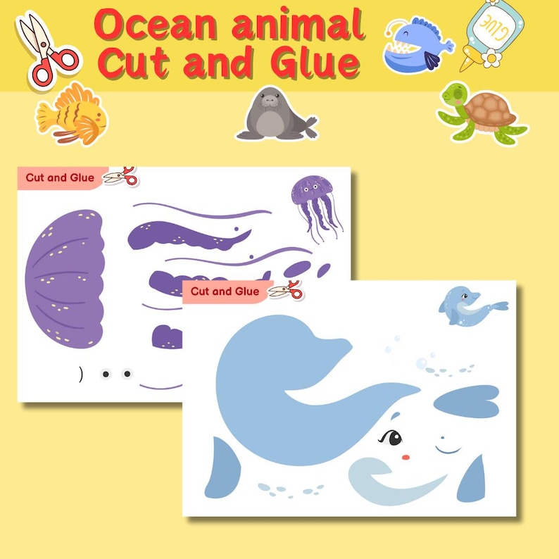 Sea Animals Crafts, Ocean Animals Activity, Cut and Paste Activities ...