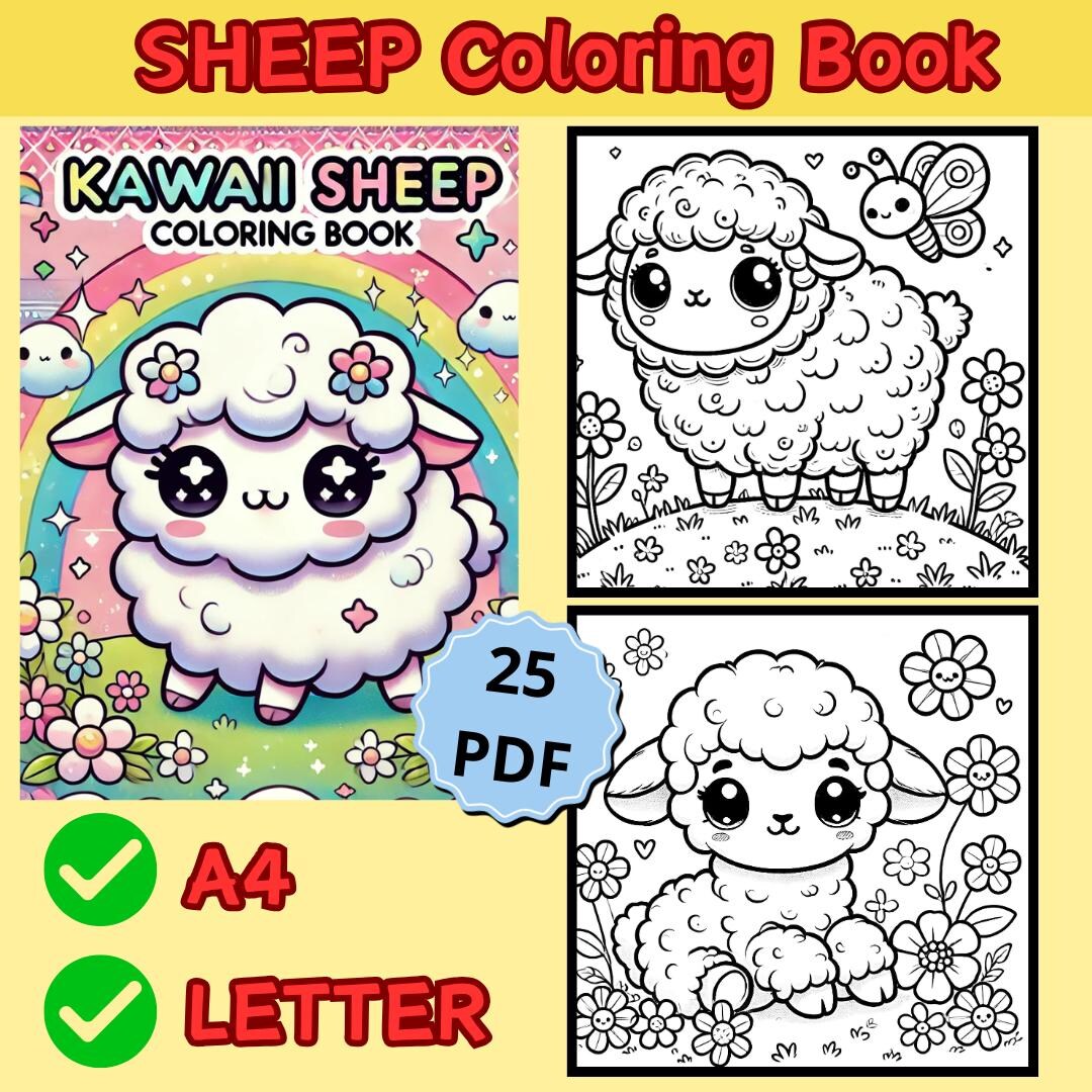 Kawaii Sheep Coloring Pages, Chibi Sheep Coloring Sheets, Adorable ...