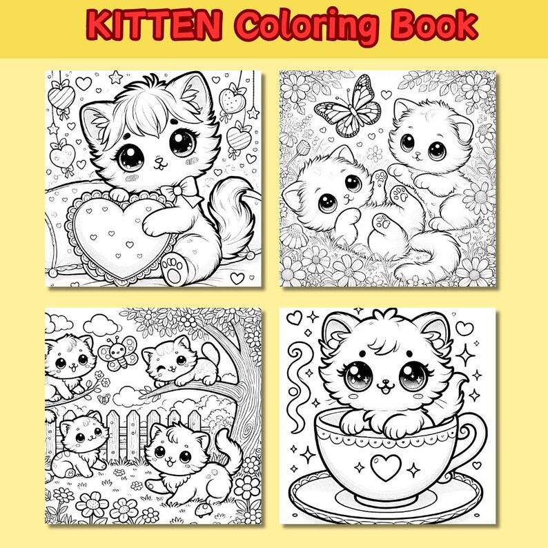 Kawaii Kitten Printable Coloring Book Cute Cats for Kids & Adults, Easy ...