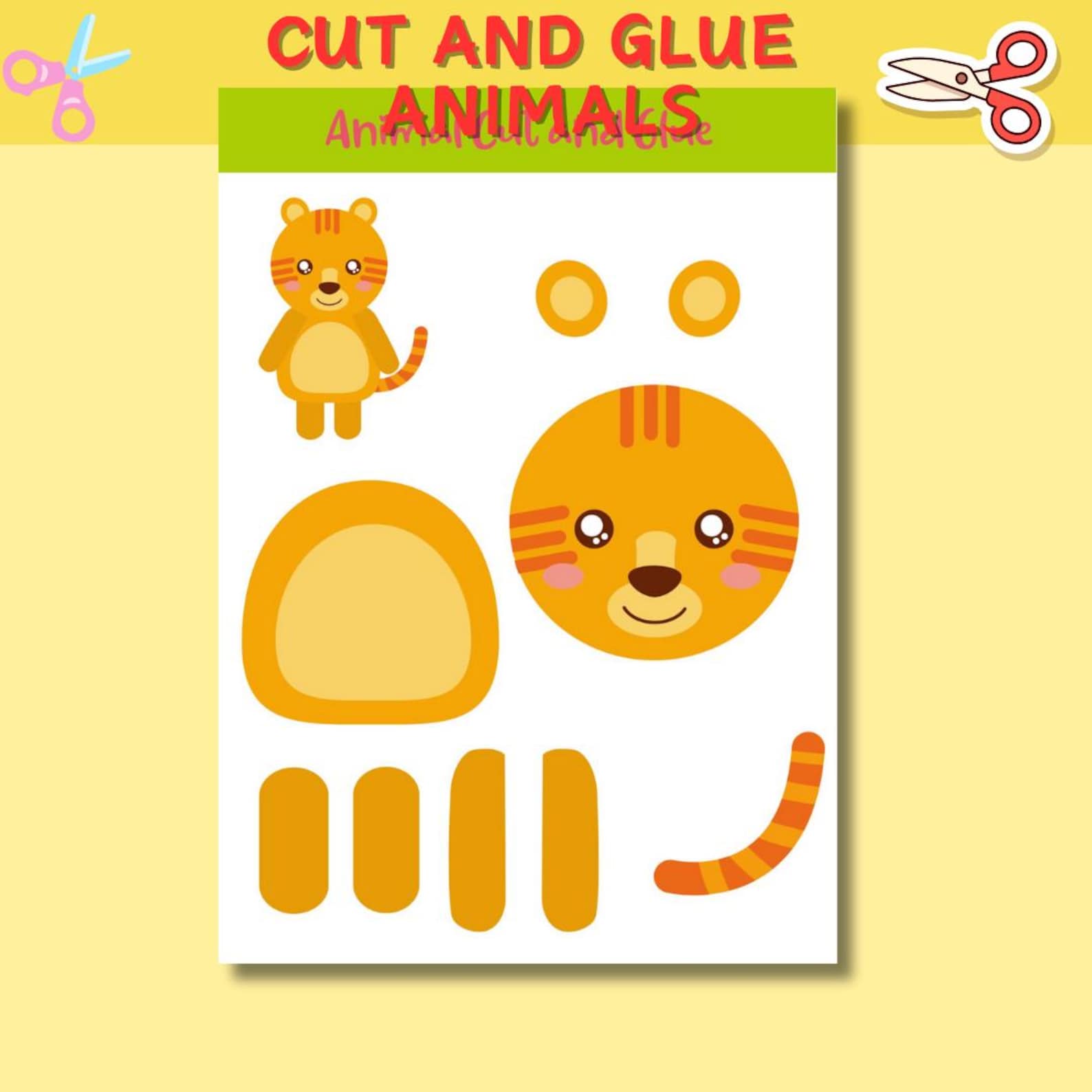 Cut and Glue Animals, Scissor Skills Worksheets, Preschool Cutting ...