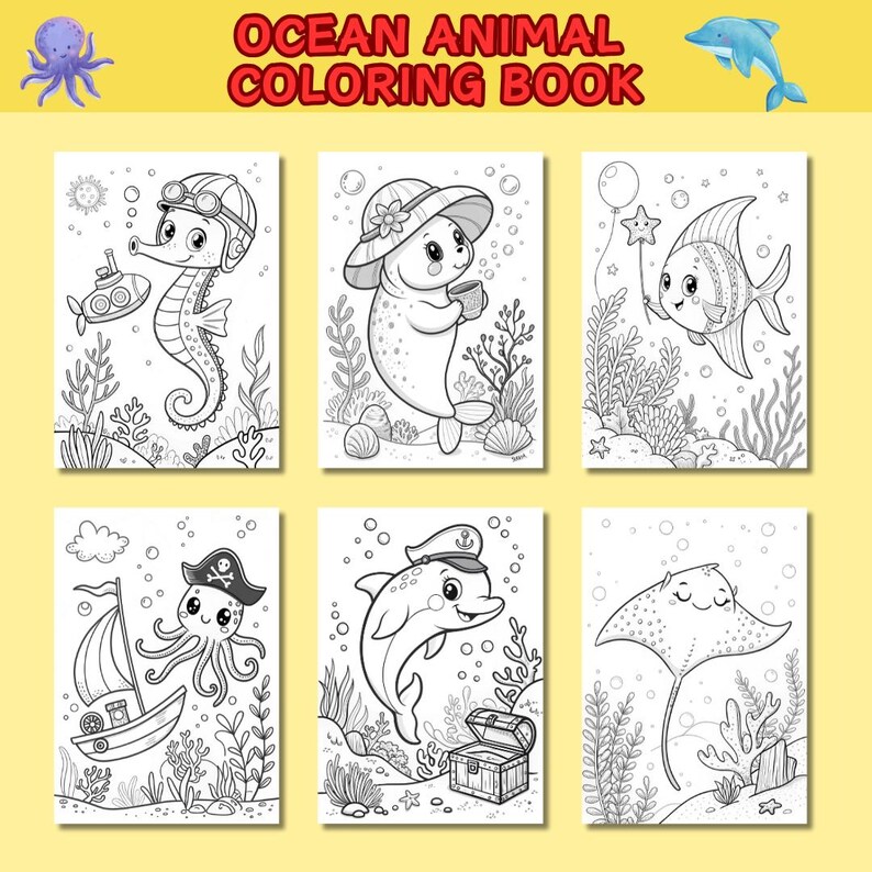 Ocean Animal Coloring Page, Sea Animals Coloring Book, Marine Life ...