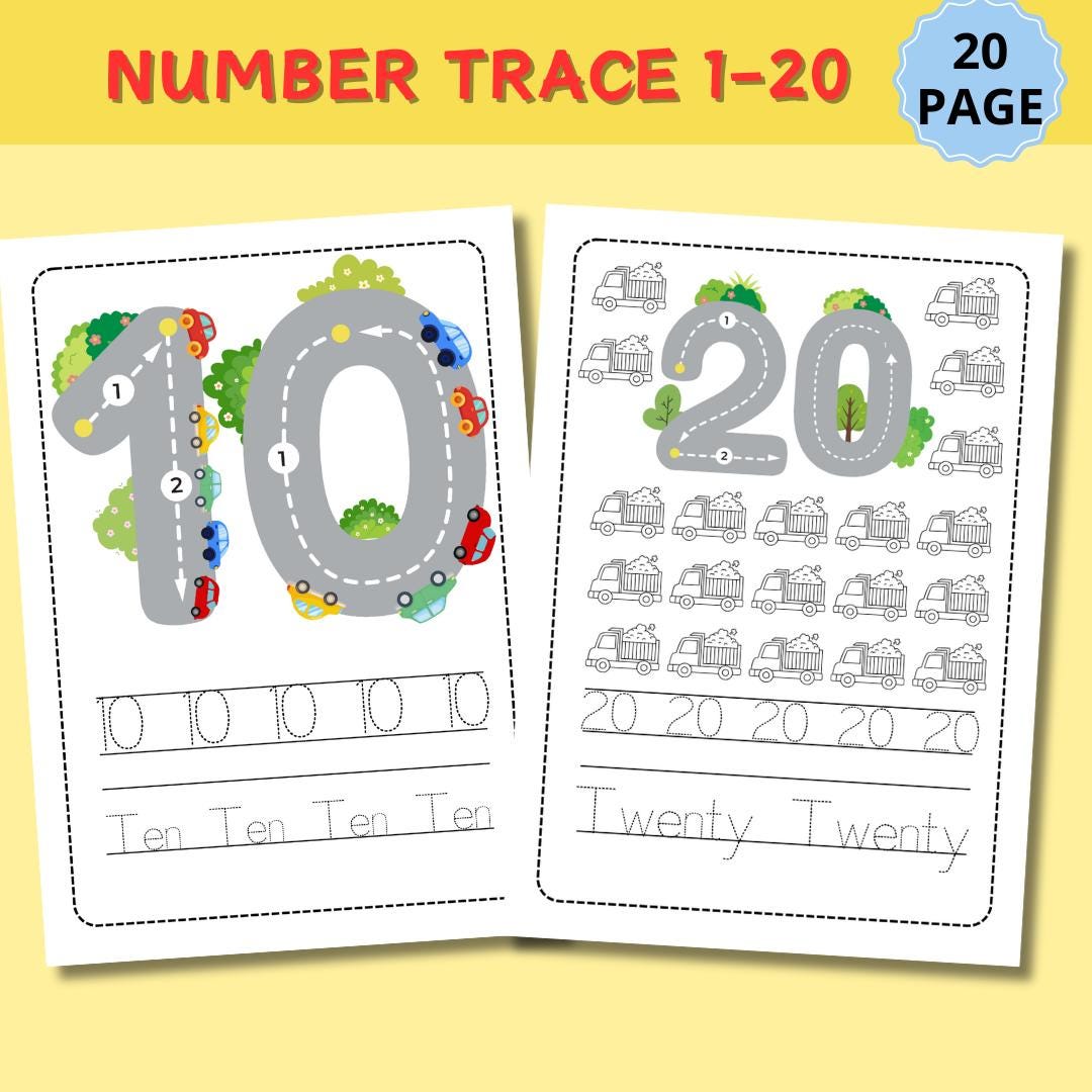 20 Number Tracing Worksheets, Handwriting Practice, Preschool ...