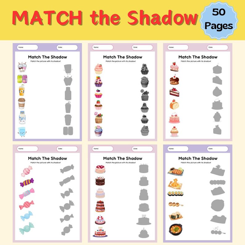 Shadow Matching Worksheet, Printable Shadow Match, Shadow Matching Game ...
