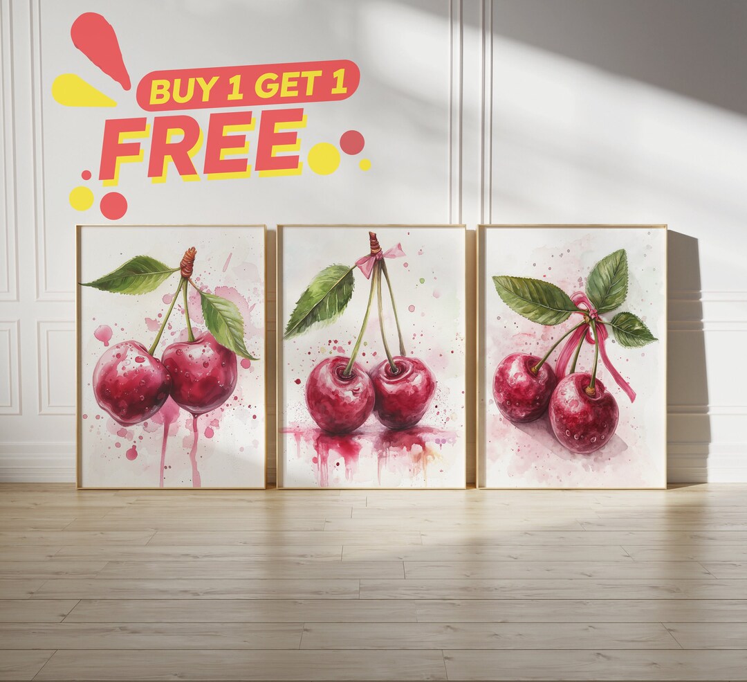 Kirsche Wand Kunst Print, 3er SET, feminines Poster zum Ausdrucken ...