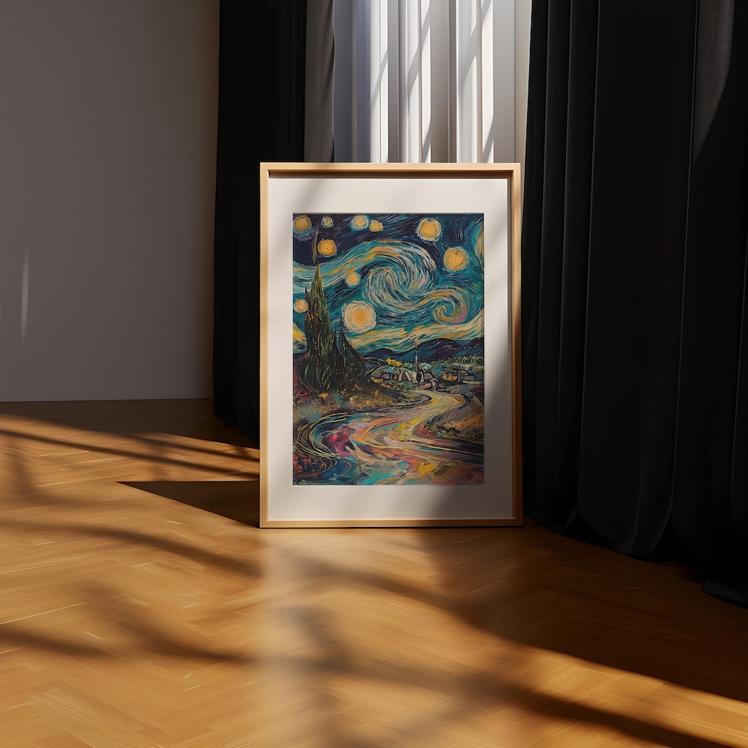 Starry Night Remake, Van Gogh Style, Dreamlike Odyssey, Mystical Mid ...