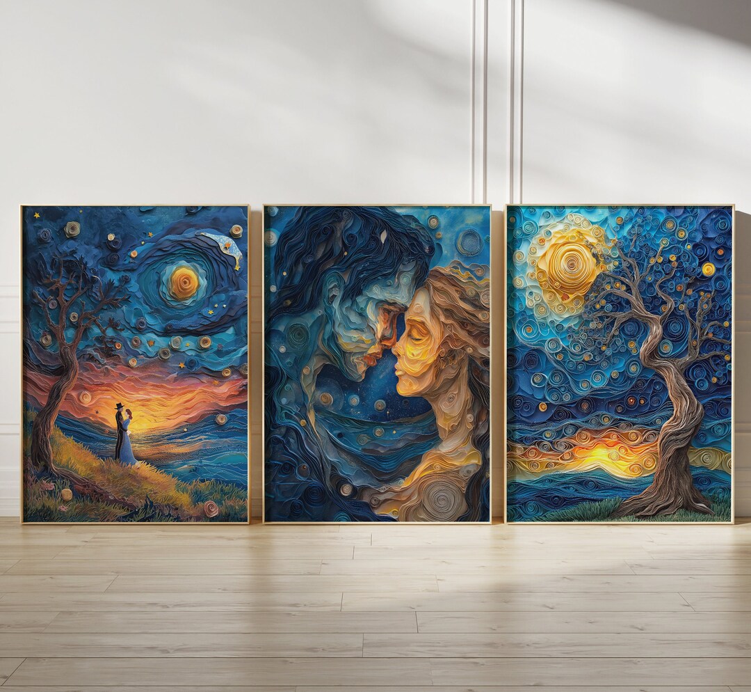 Starry Night by Vincent Van Gogh Reinterpretation Set of 3, Instant ...