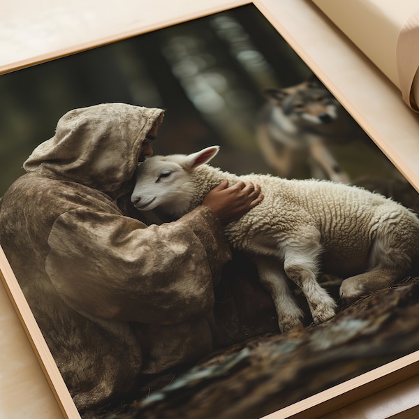 Picture Jesus Protecting Lamb From Wolves - Etsy