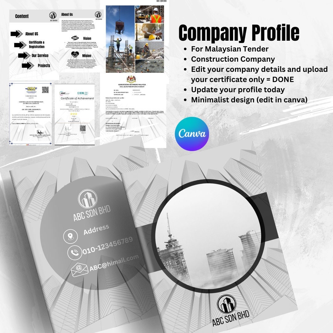Construction Company Profile for Malaysian Tender - Etsy