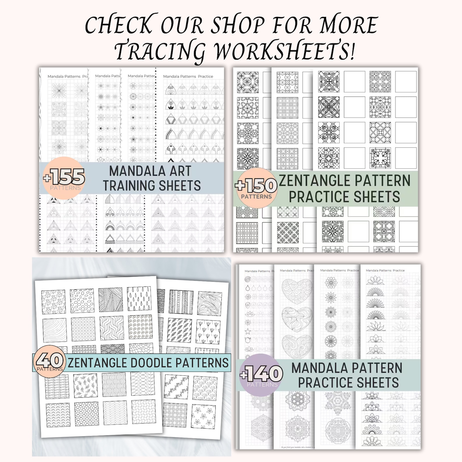 Zentangle Pattern Template Practice Worksheets Zen Doodle Patterns ...