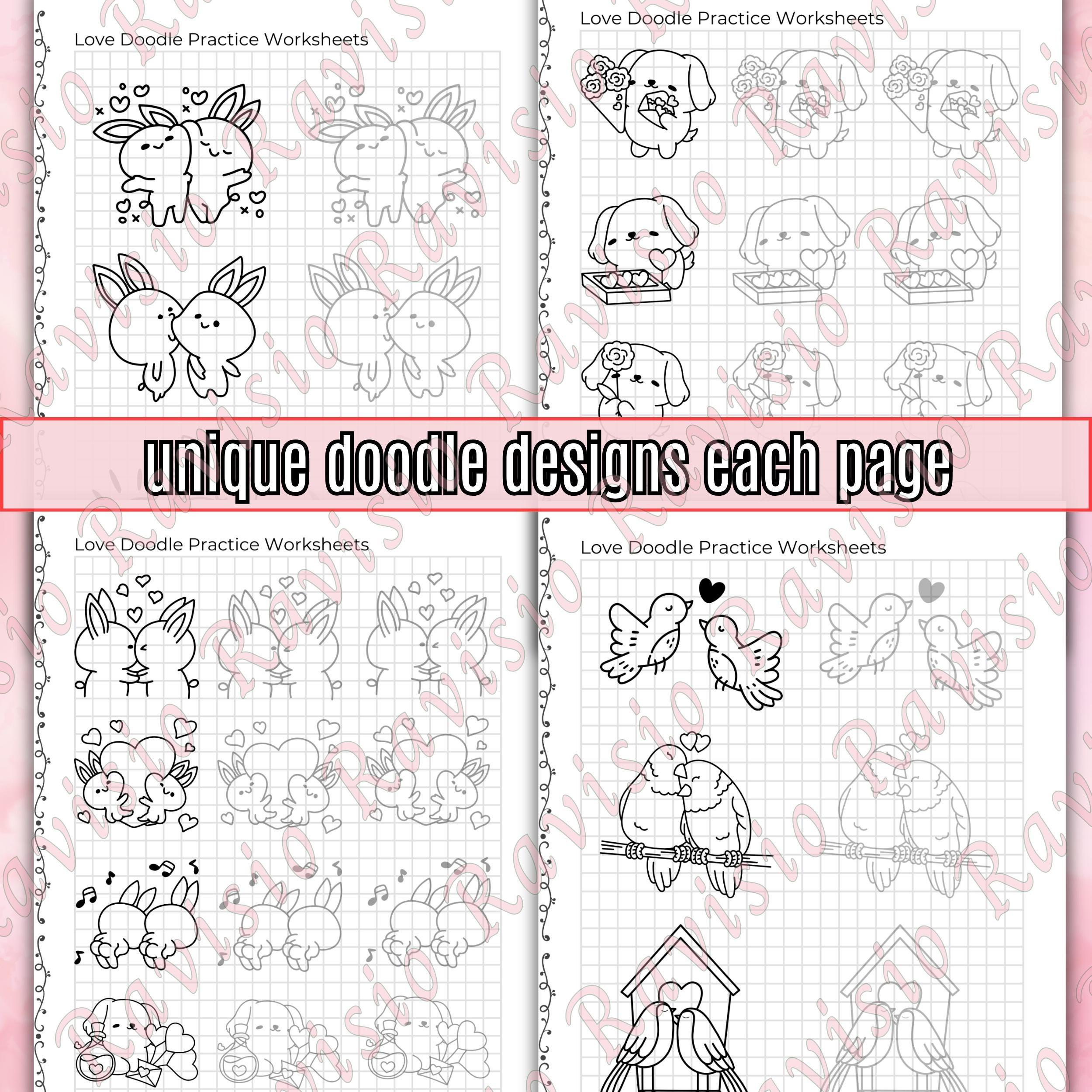 Valentines Day Doodle Drawing Worksheets, Printable Doodle Art Learn ...