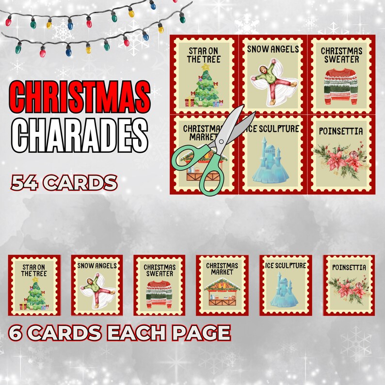 Christmas Charades Cards, Party Games, Family Activity, Printable Party ...