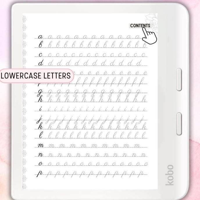 Kobo Cursive Handwriting Practice Worksheets Kobo Libra Colour Alphabet ...
