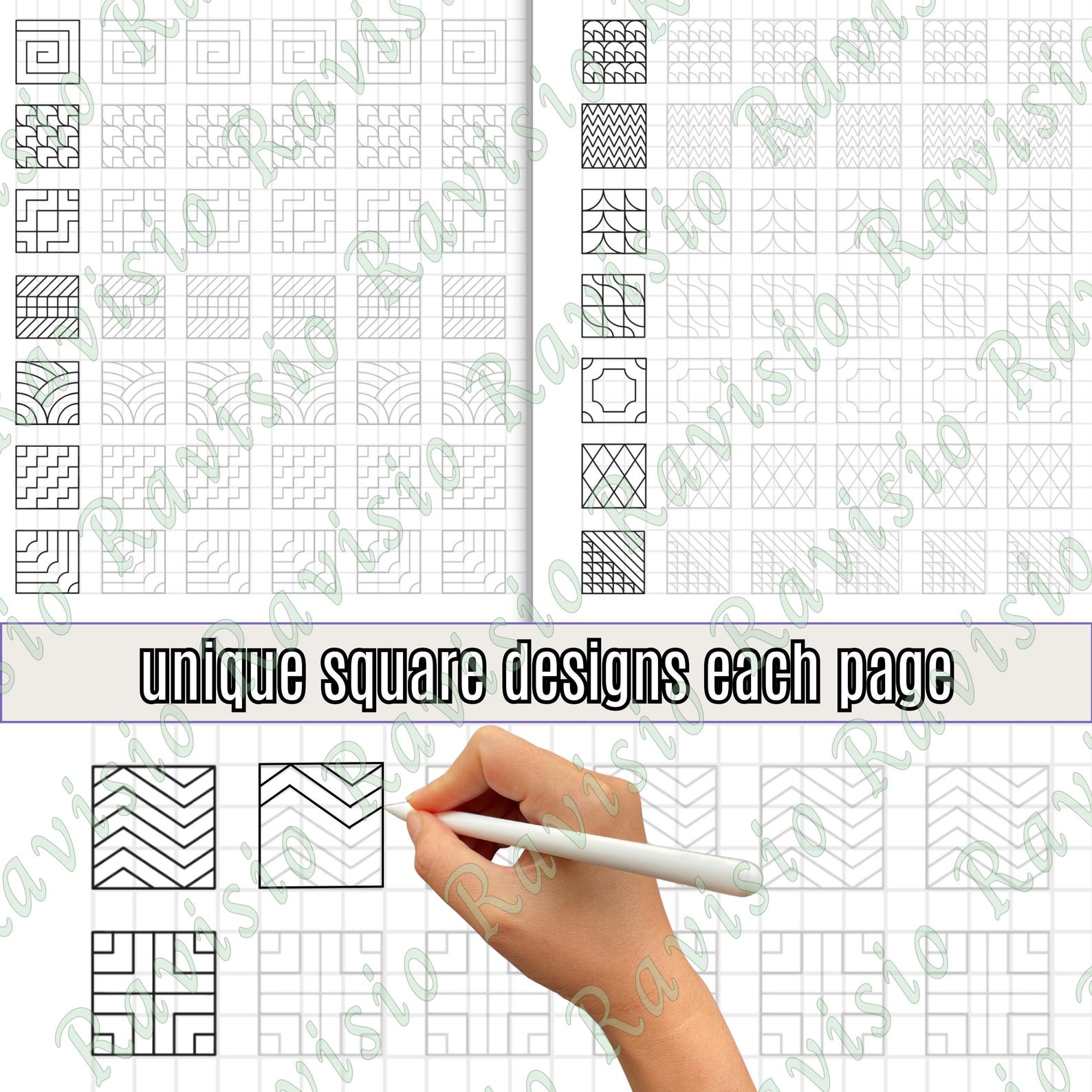 Square Doodle Pattern Practice Sheets, Square Doodle Art Learn How to ...