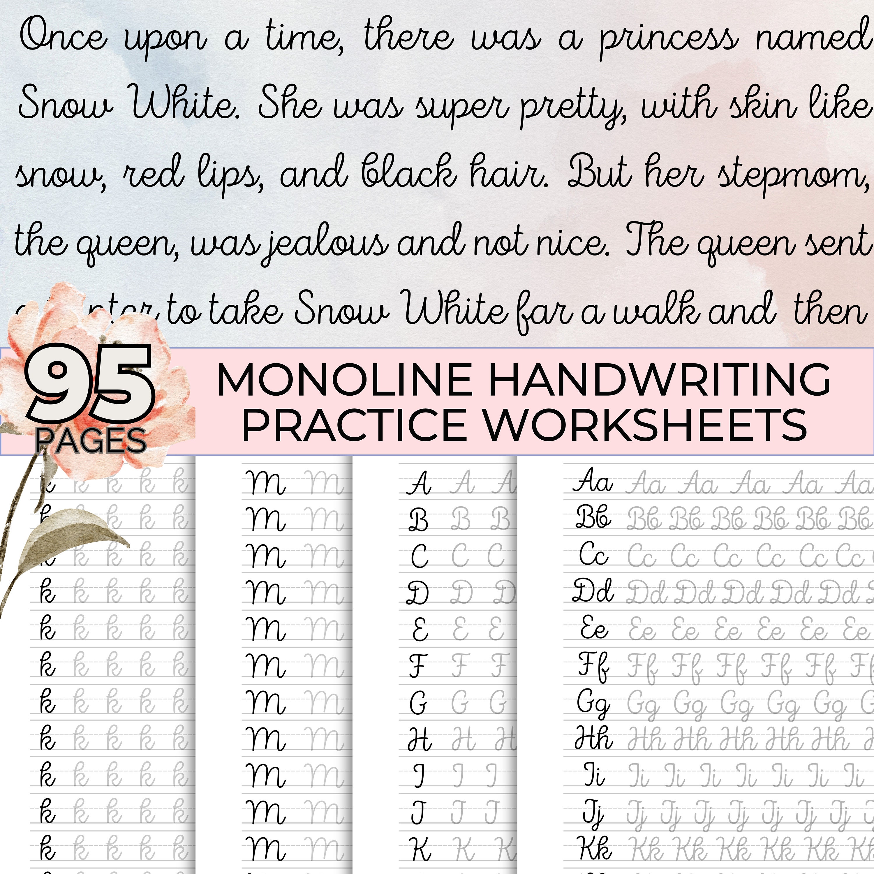 Monoline Handwriting Practice Sheets, Monoline Cursive, Monoline Calligraphy, Improve ...