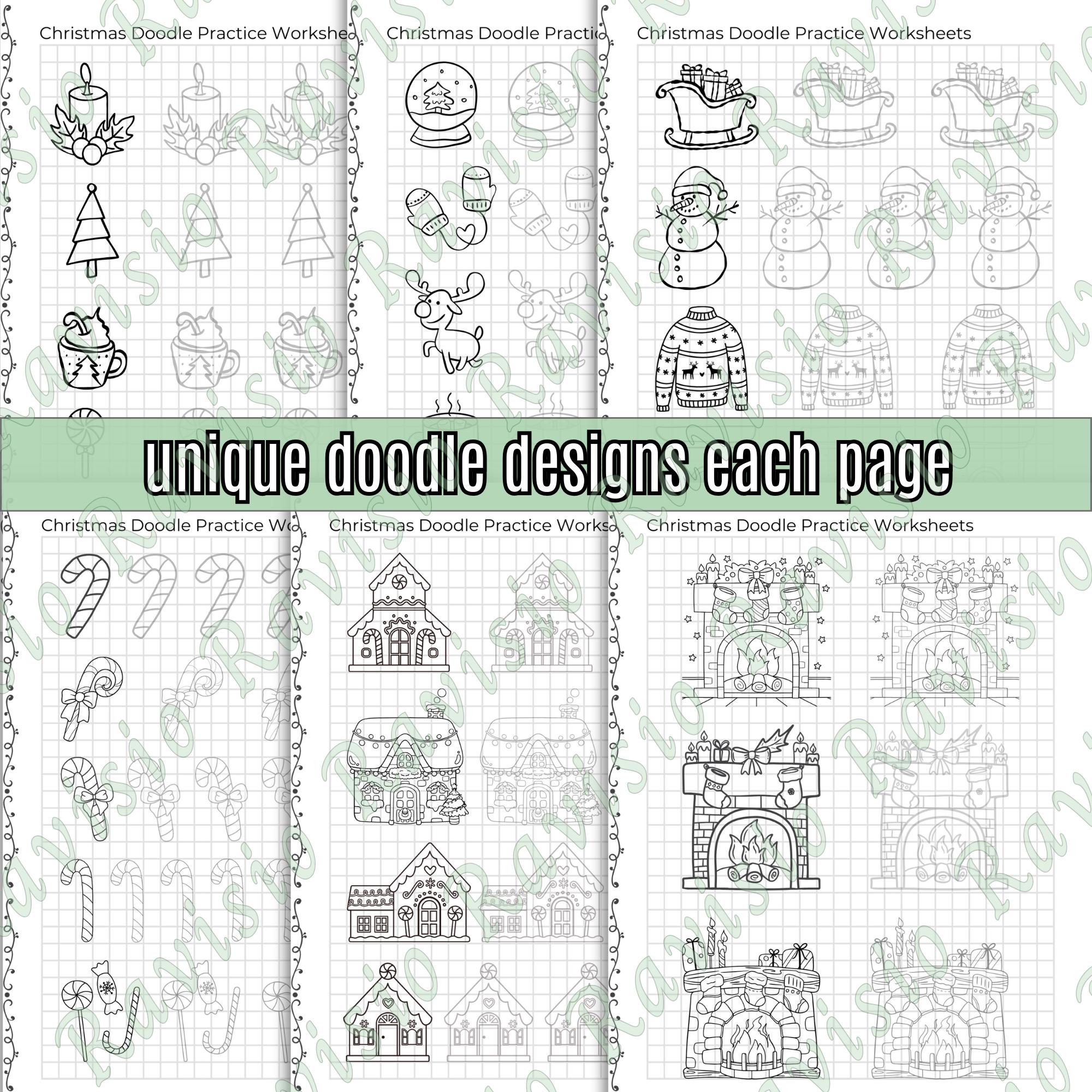 Christmas Doodle Drawing Worksheets, Printable Doodle Art Learn How to ...