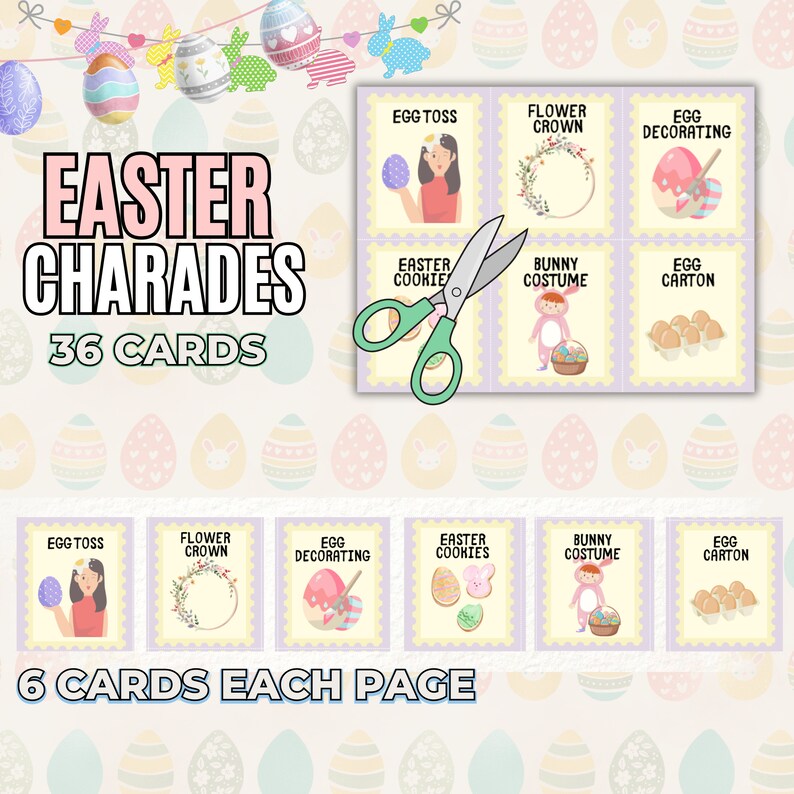 Easter Charades Game Printable Spring Charades Cards Easter Pictionary ...