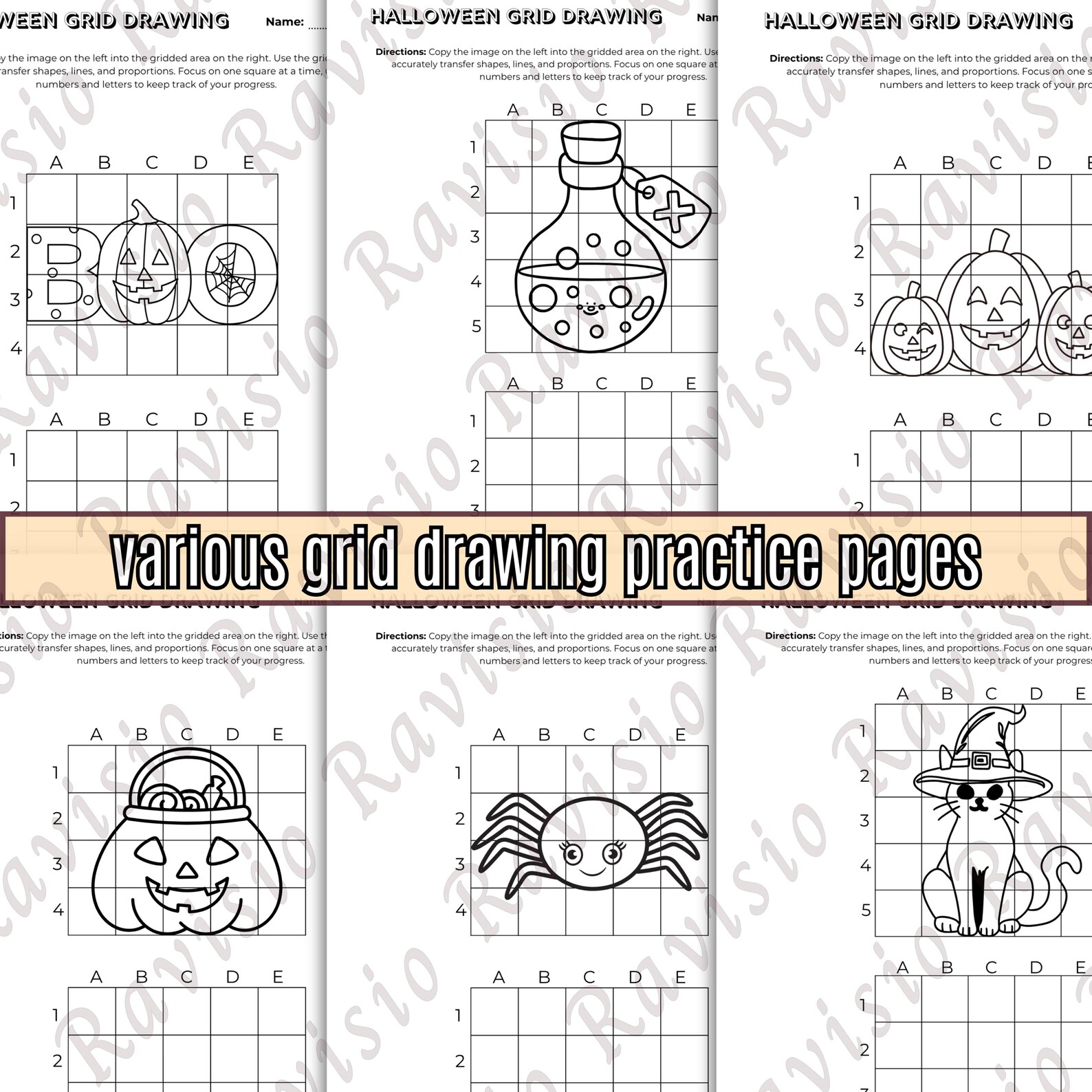 Halloween Grid Drawing Worksheets, Cute Ghost Pencil Drawing Tutorial ...