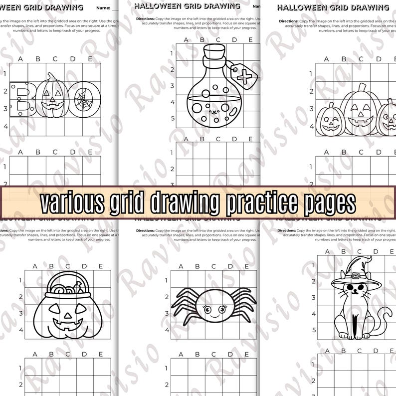 Halloween Grid Drawing Worksheets, Cute Ghost Pencil Drawing Tutorial ...