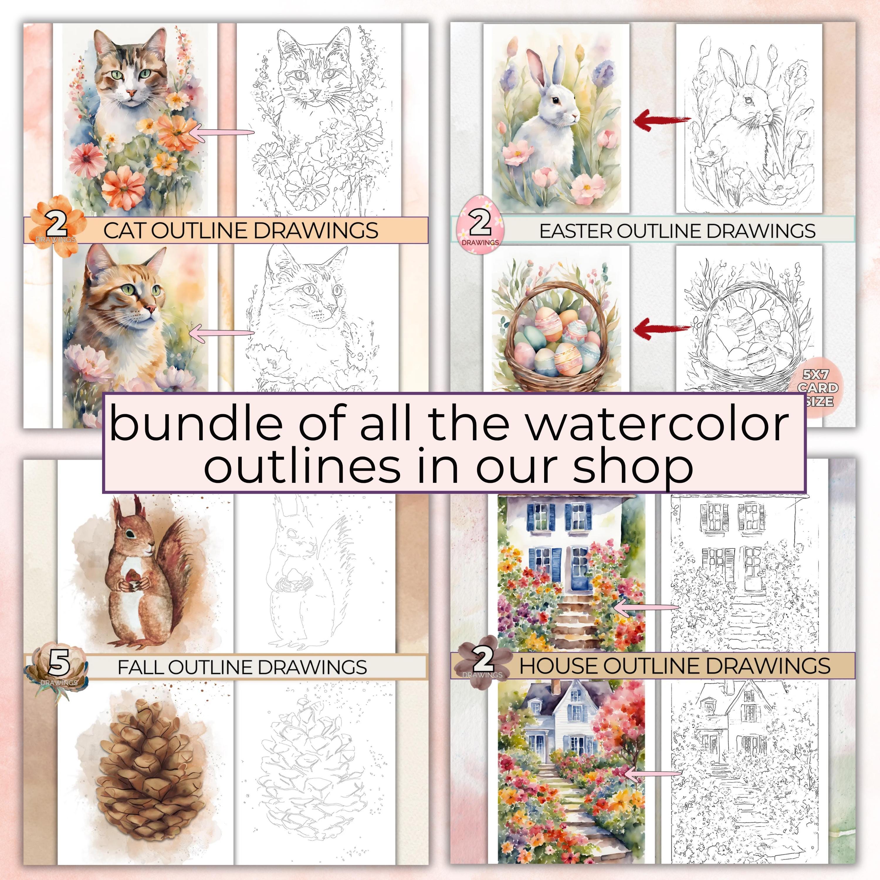 Outline Drawings Bundle, Watercolor Drawing Outlines, Coloring Outline ...
