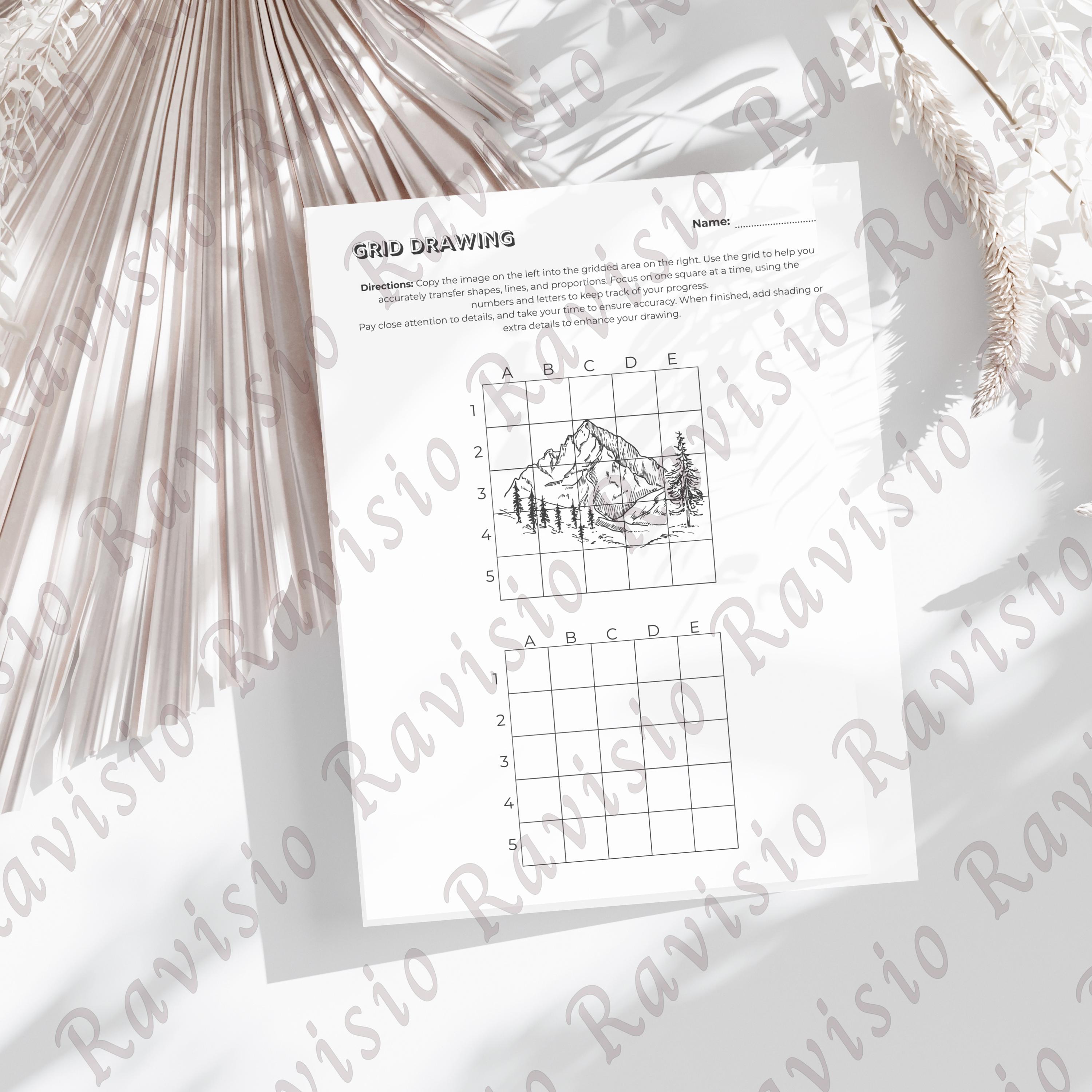 Grid Drawing Practice Worksheets, Pencil Drawing Tutorial Printable ...