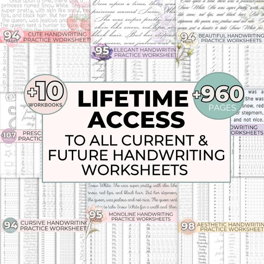 Handwriting Practice Worksheets Bundle Lifetime Access, Cursive Writing ...