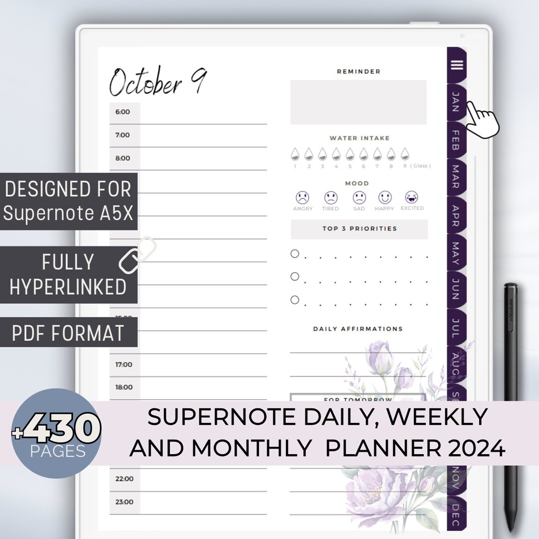 Supernote Planner Supernote A5X Daily Planner Yearly Calendar Monthly ...