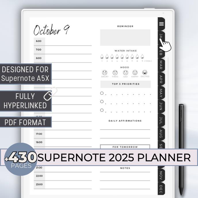 Supernote 2025 Planner, Supernote A5X Daily Planner Yearly Calendar ...