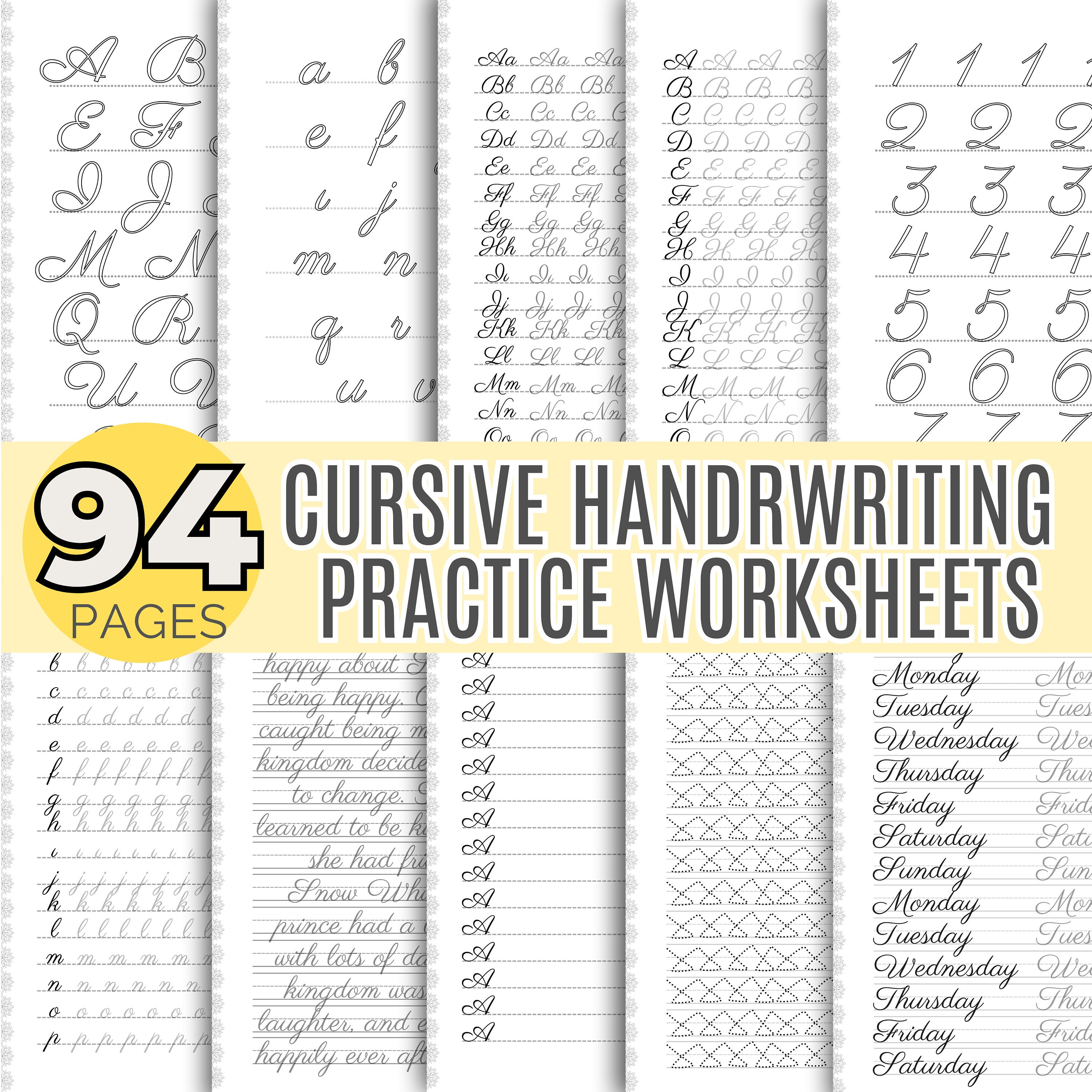 Cursive Handwriting Practice Worksheets Tracing Sheets Alphabet Tracing ...