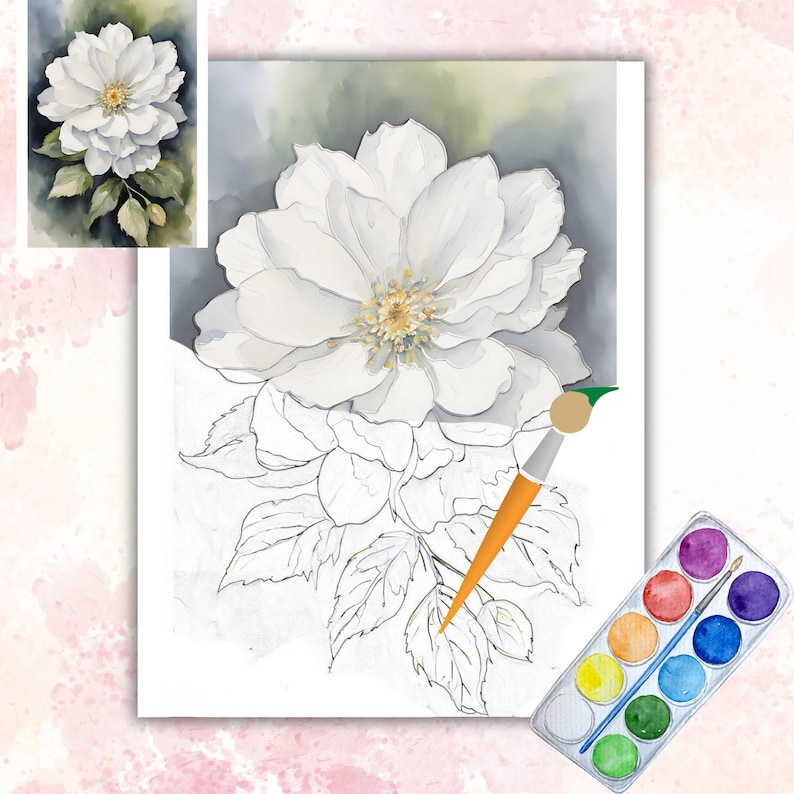 Outline Drawings Bundle, Watercolor Drawing Outlines, Coloring Outline ...