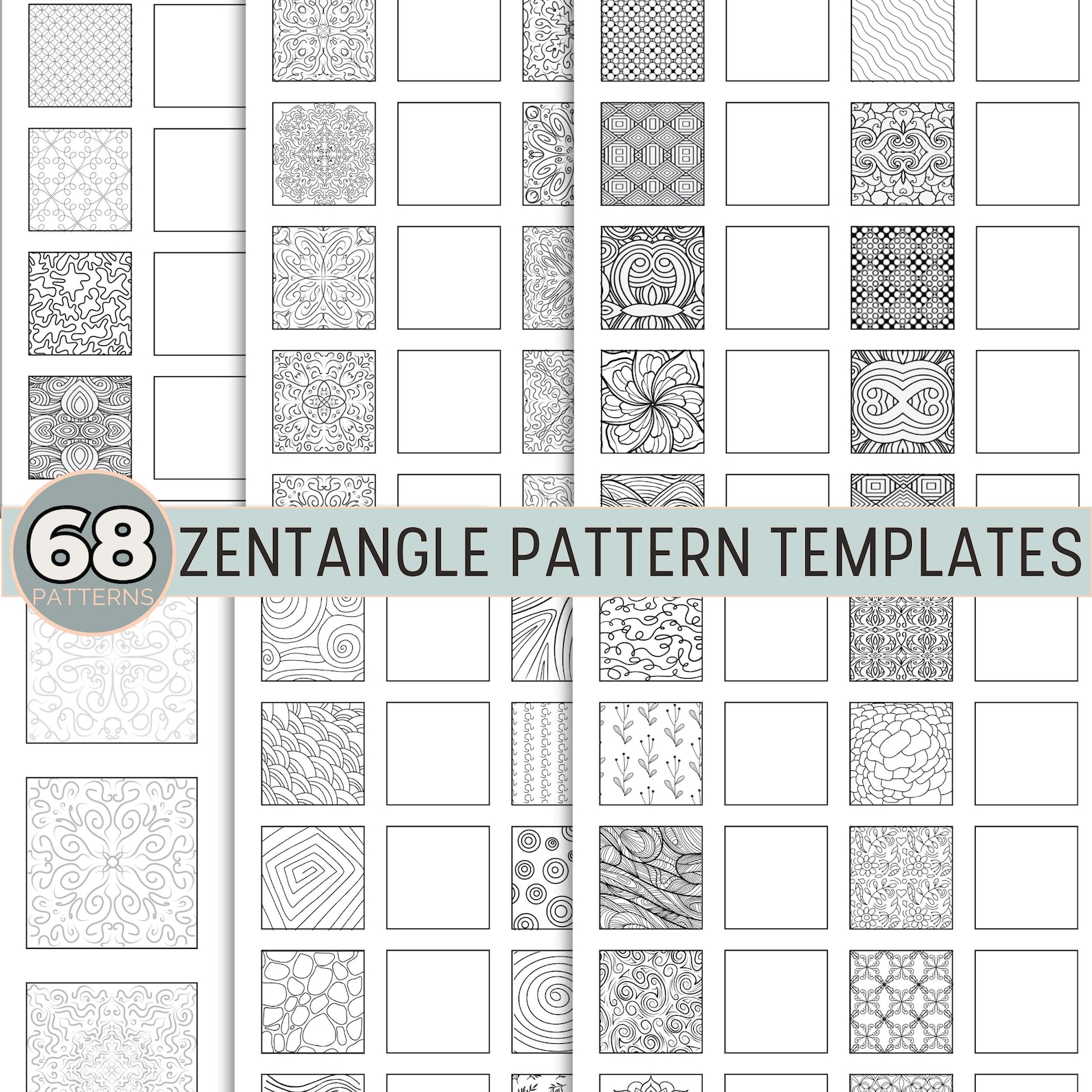 Zentangle Pattern Template Practice Worksheets Zen Doodle Patterns ...