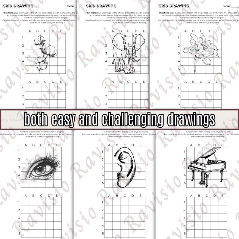 Grid Drawing Practice Worksheets, Pencil Drawing Tutorial Printable ...