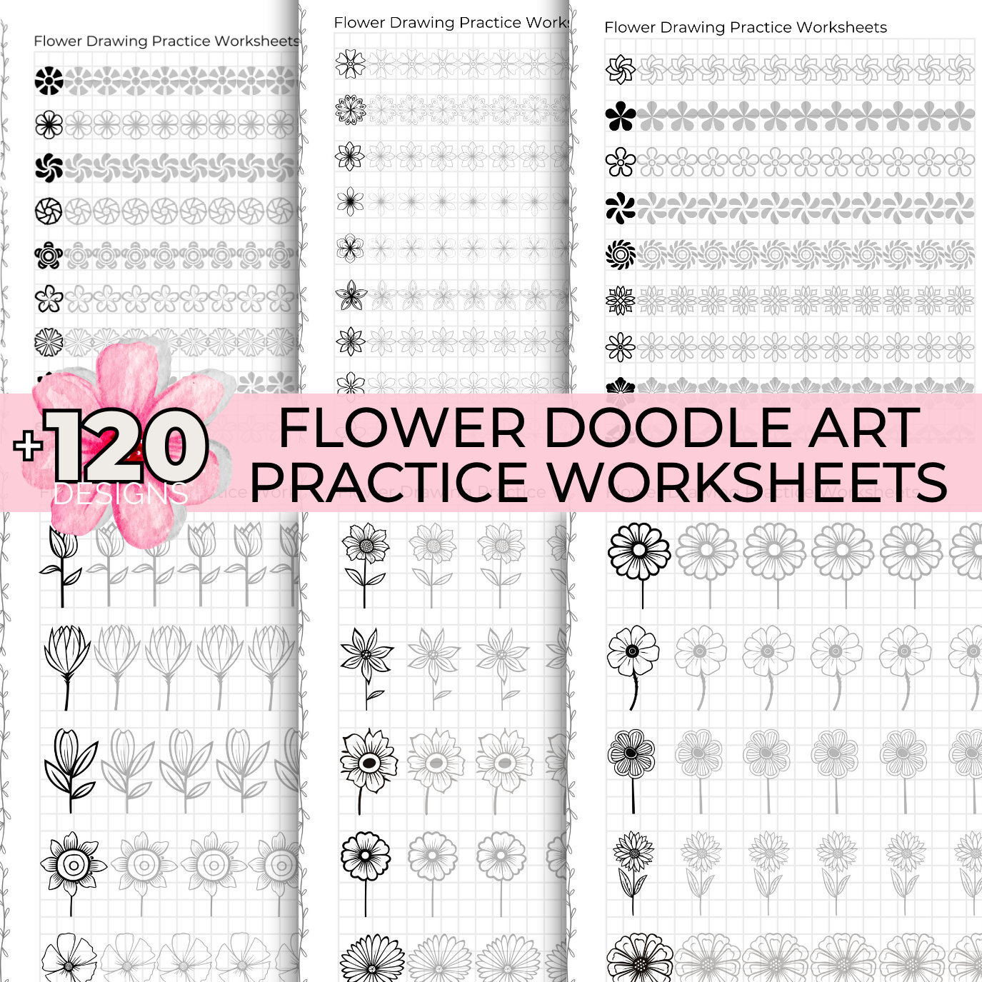 Flower Drawing Worksheets Printable Flower Doodle Art Learn How to Draw ...