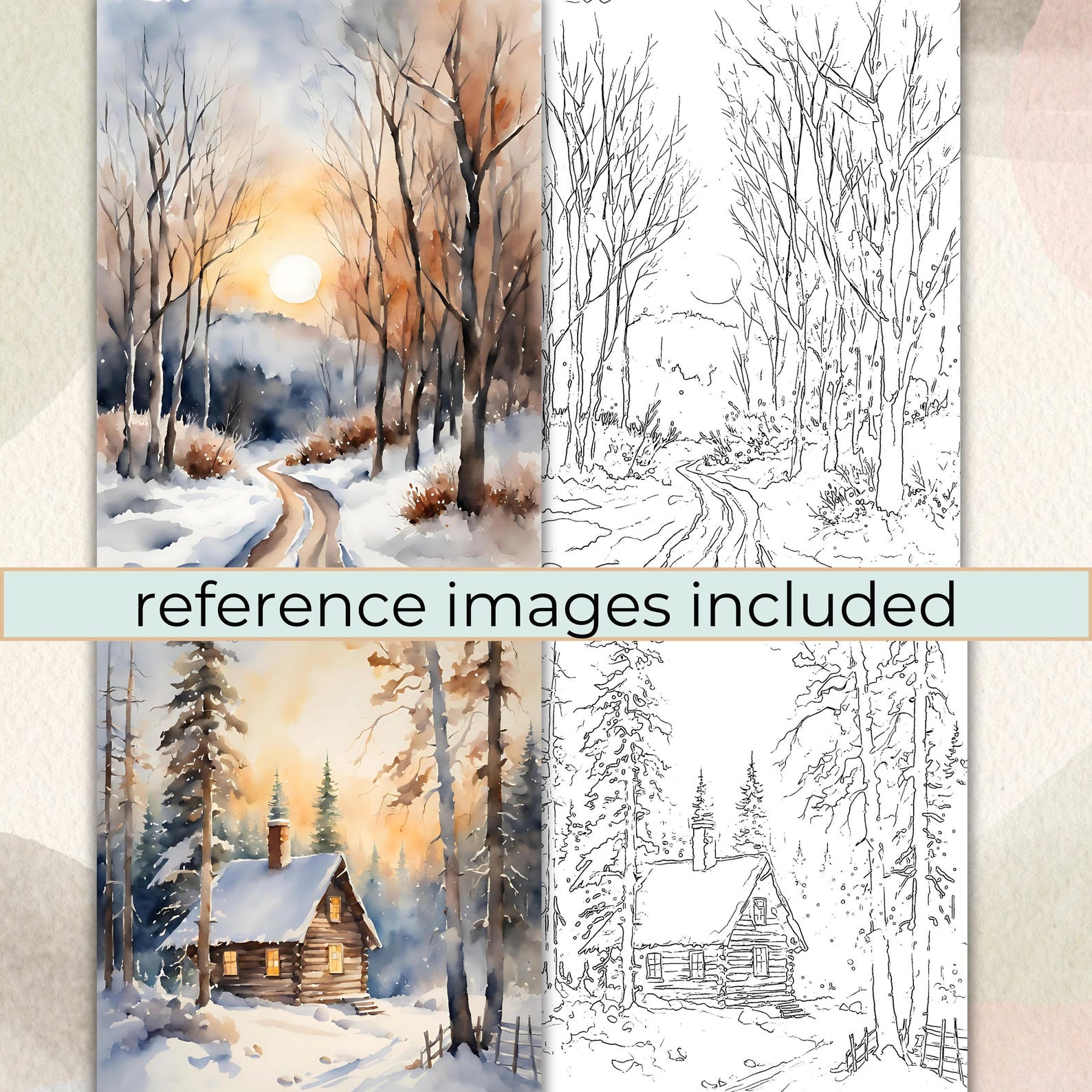 Winter Outline Drawings for Painting, Watercolor Drawing Outlines Snowy ...