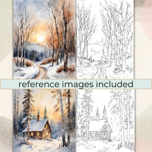 Winter Outline Drawings for Painting, Watercolor Drawing Outlines Snowy ...
