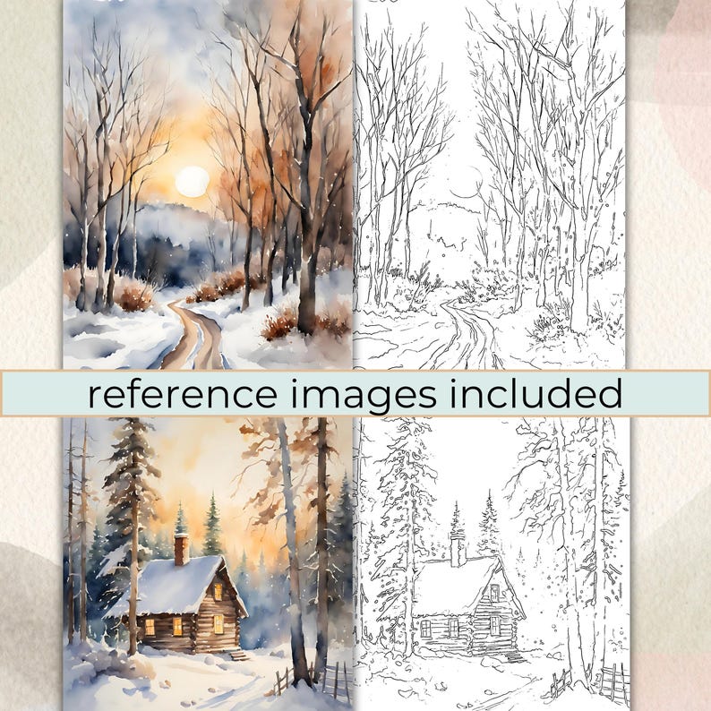 Winter Outline Drawings for Painting, Watercolor Drawing Outlines Snowy ...