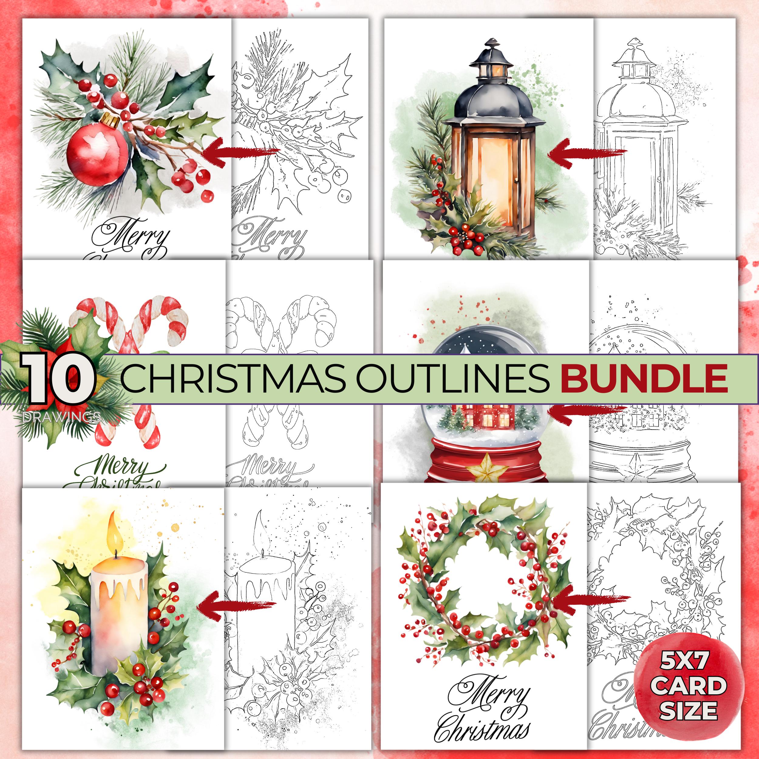 Christmas Outline Bundle for Painting, Watercolor Drawing Outlines ...