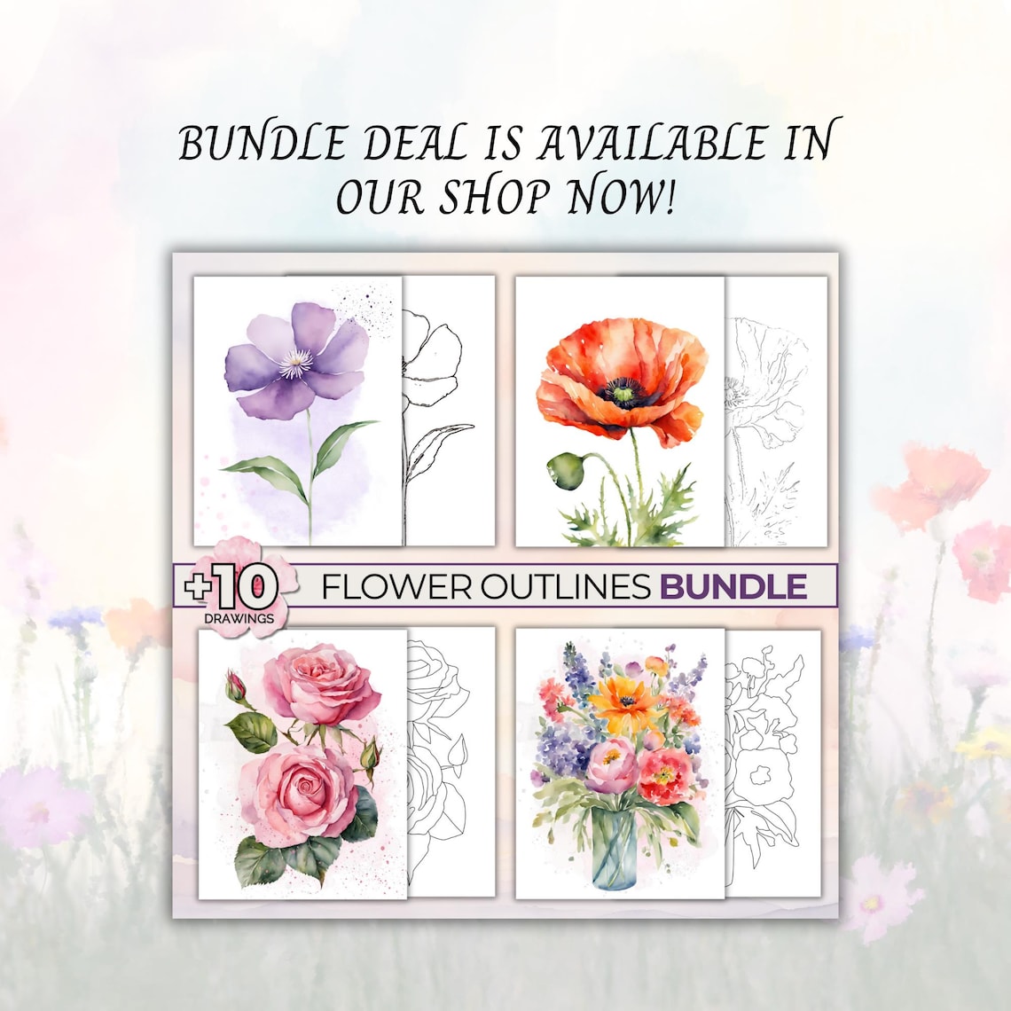 Flower Bouquet Outline Drawings for Painting, Watercolor Drawing ...