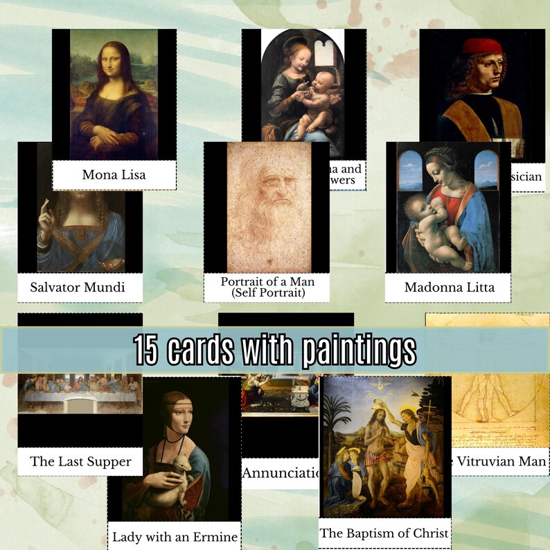 Leonardo Da Vinci Flash Cards Printable Montessori Education Homeschool ...