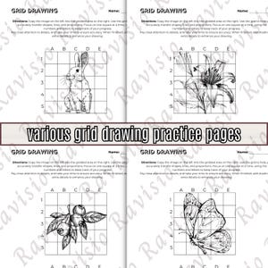 Grid Drawing Practice Worksheets, Pencil Drawing Tutorial Printable ...