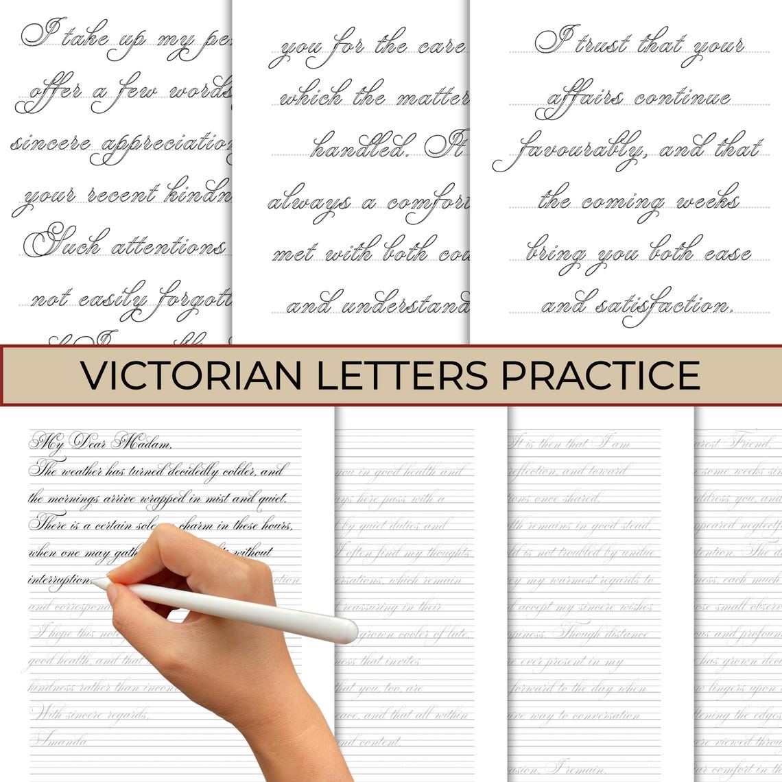 Victorian Elegant Cursive Handwriting Practice Worksheets, Printable ...