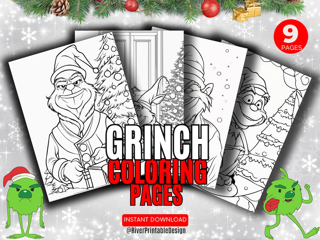Grinch Coloring Pages Christmas Activity - Etsy