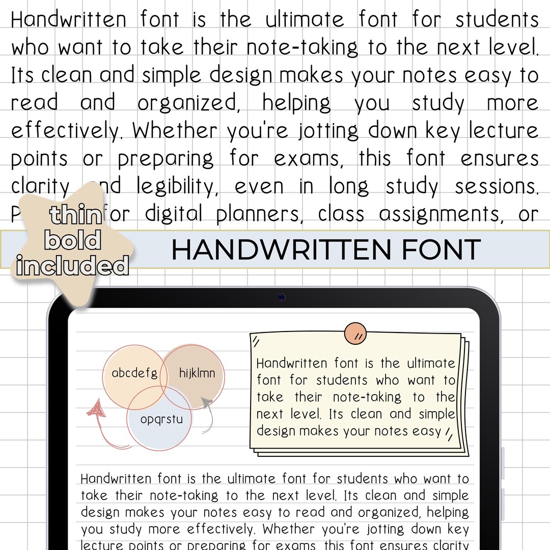 Handwritten Font, Cute Neat Font for Student Note Taking, Digital Notes ...