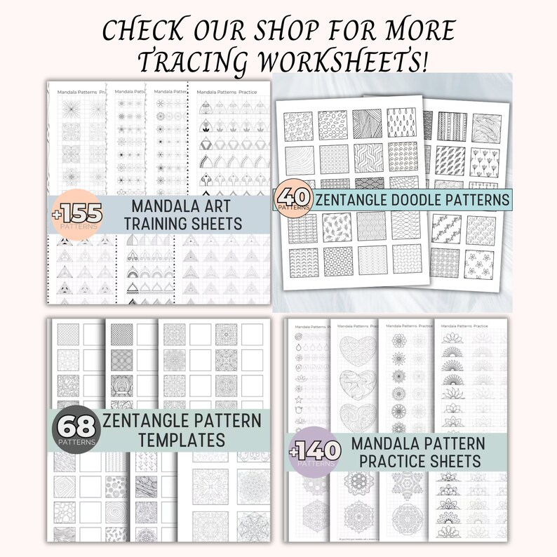 Zentangle Pattern Templates Practice Worksheets Zen Doodle Patterns ...