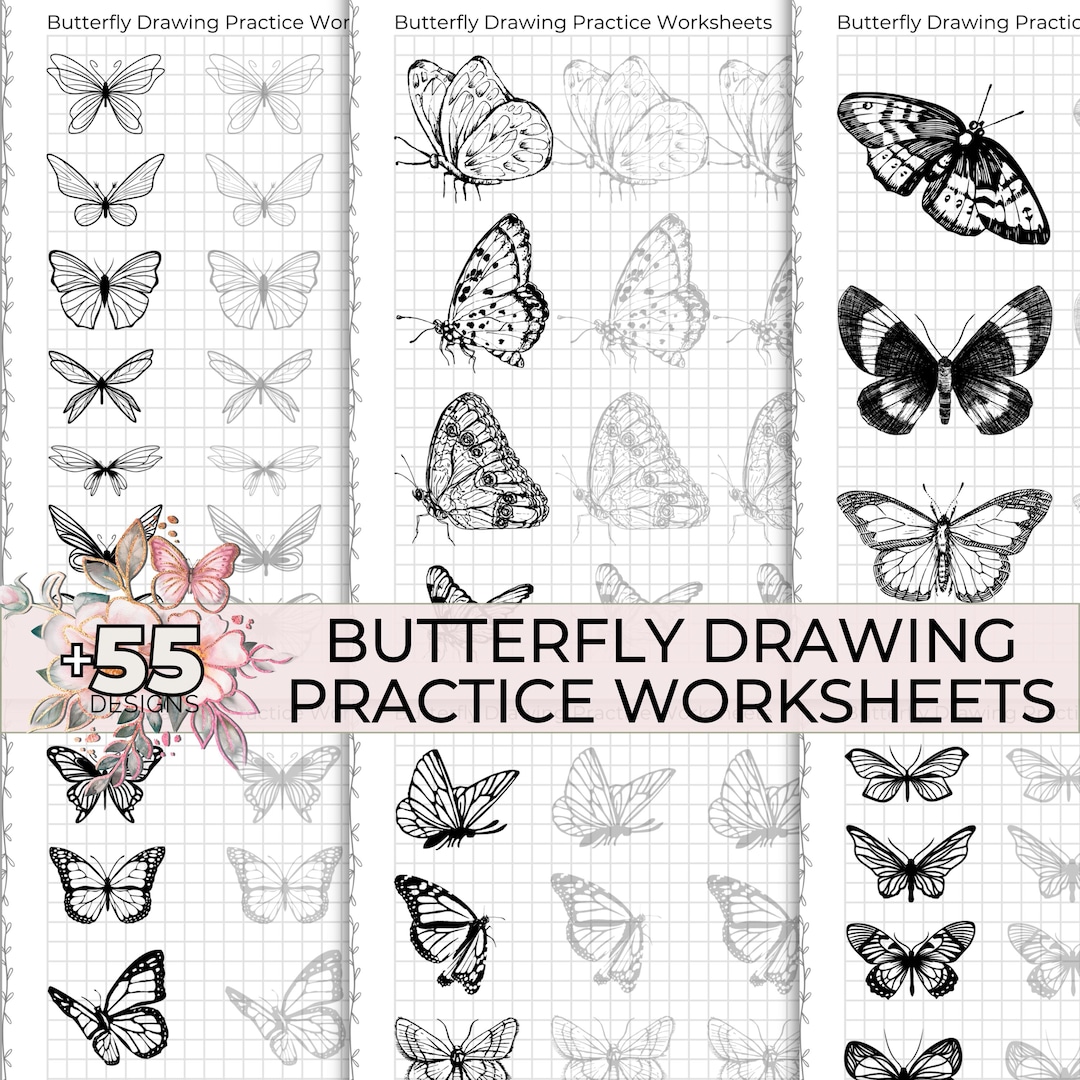 Butterfly Drawing Worksheets, Printable Butterfly Doodle Art, Learn How ...