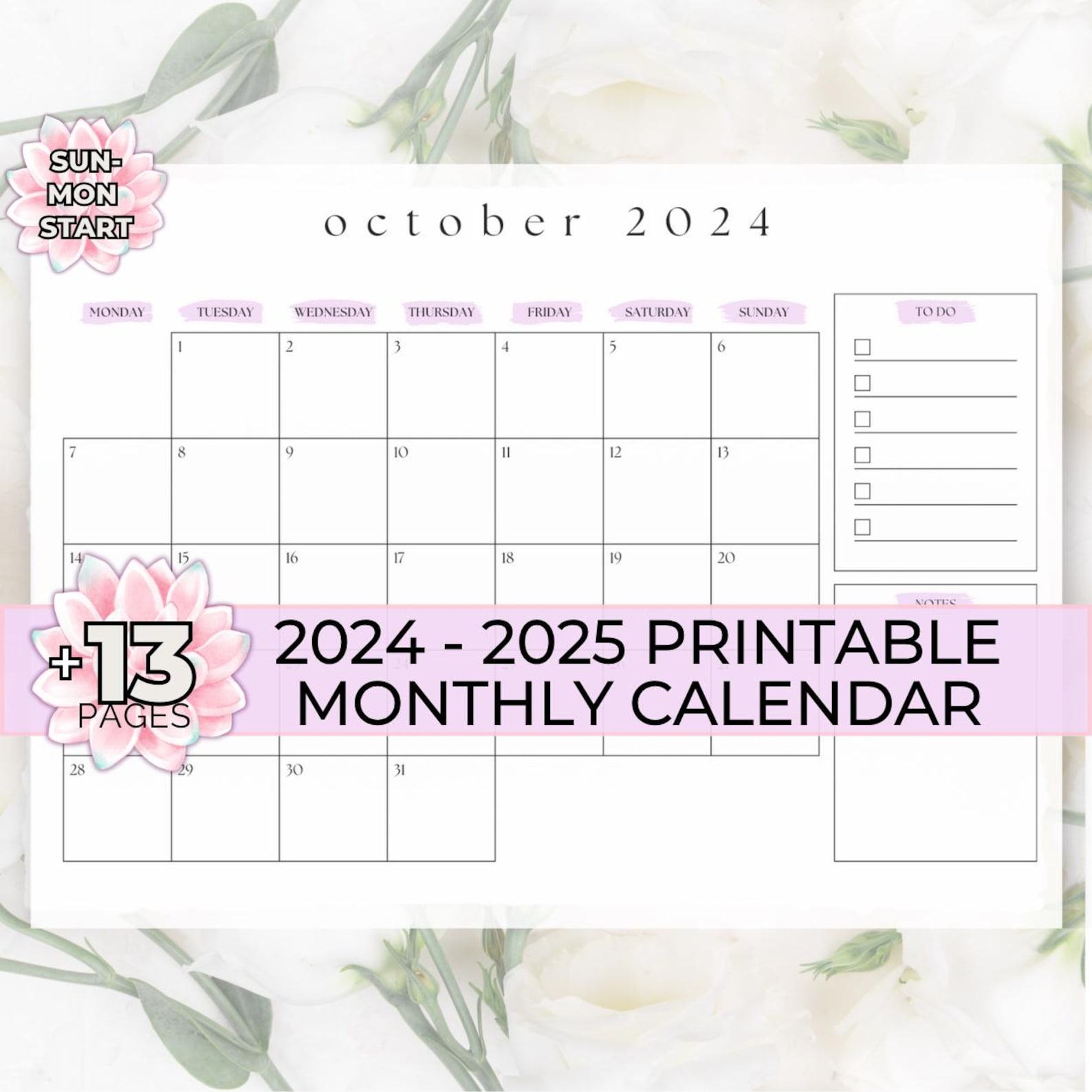 Monthly Calendar 2024-2025 Printable Monthly Planner Landscape 2024 ...