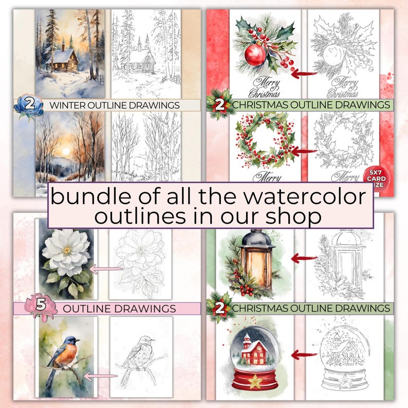 Outline Drawings Bundle, Watercolor Drawing Outlines, Coloring Outline ...
